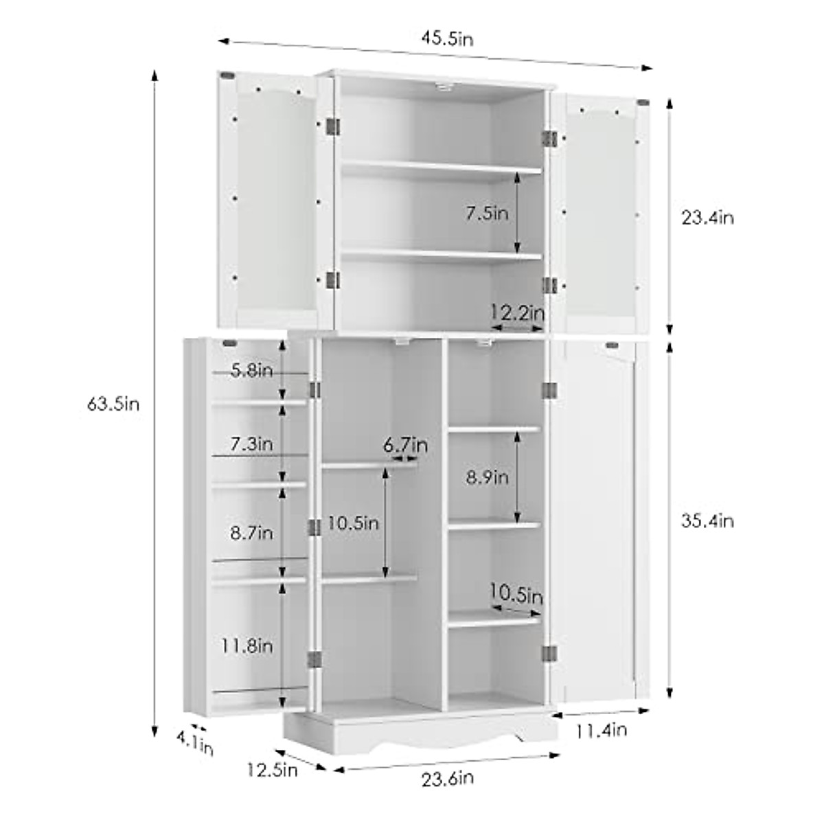 HORSTORS 64" Kitchen Pantry Cabinet, Modern Tall Cabinet with Glass Doors and Adjustable Shelves, Freestanding Utility Storage Cabinet Cupboard for Kitchen, Living Room, Dining Room, White