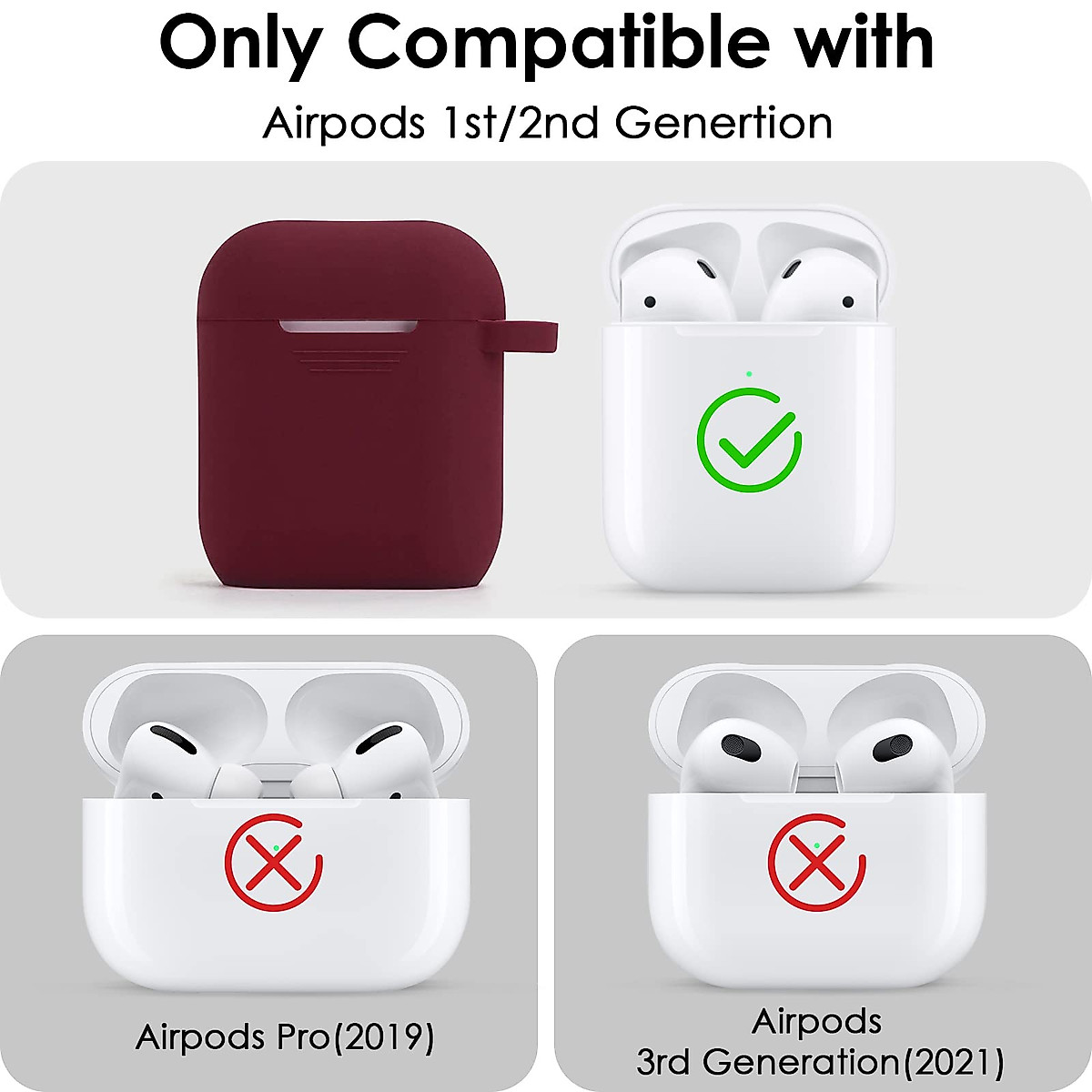 Filoto Case for Airpods, Airpod Case Cover for Apple Airpods 2&1 Charging Case, Cute Silicone Protective Accessories/Keychain/Pompom for Girls and Women, Burgundy