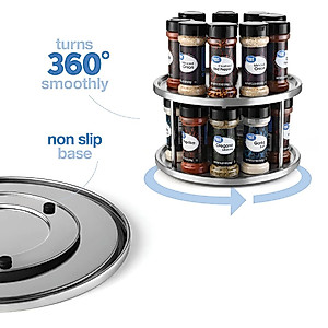 Lovotex 2 Tier Lazy Susan Stainless Steel 360 Degree Turntable Carousel Rotating Tabletop Stand for Dining Table, Kitchen Counters, Pantry, Cabinets – Spice Rack Organizer Tray - 10.5" Diameter