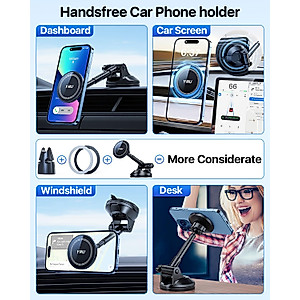YRU [2024 Upgraded] Magnetic Phone Holder for Car【Patented & Super Magnet】 for MagSafe Car Mount Dashboard Magnet Phone Holder Windshield Phone Stand for iPhone 15 14 13 12 Pro Max Samsung, Black