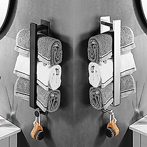 BestYiJo Tower Rack Self Adhesive Tower Bar, Thicken Stainless Steel Tower Holder for Bathroom Wall Mounted, Bathroom Towel Storage, Bathroom Accessories Tower Hanger with Hook (Silver)