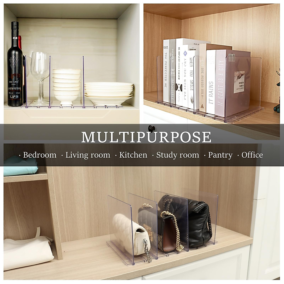 LARENNT 2 Pack Purse Organizer for Closet - Adjustable Acrylic Shelf Dividers for Closet Organization- Clothes Purse Bag Handbag Organizer for Home Kitchen Bedroom Bathroom (10 PCS)