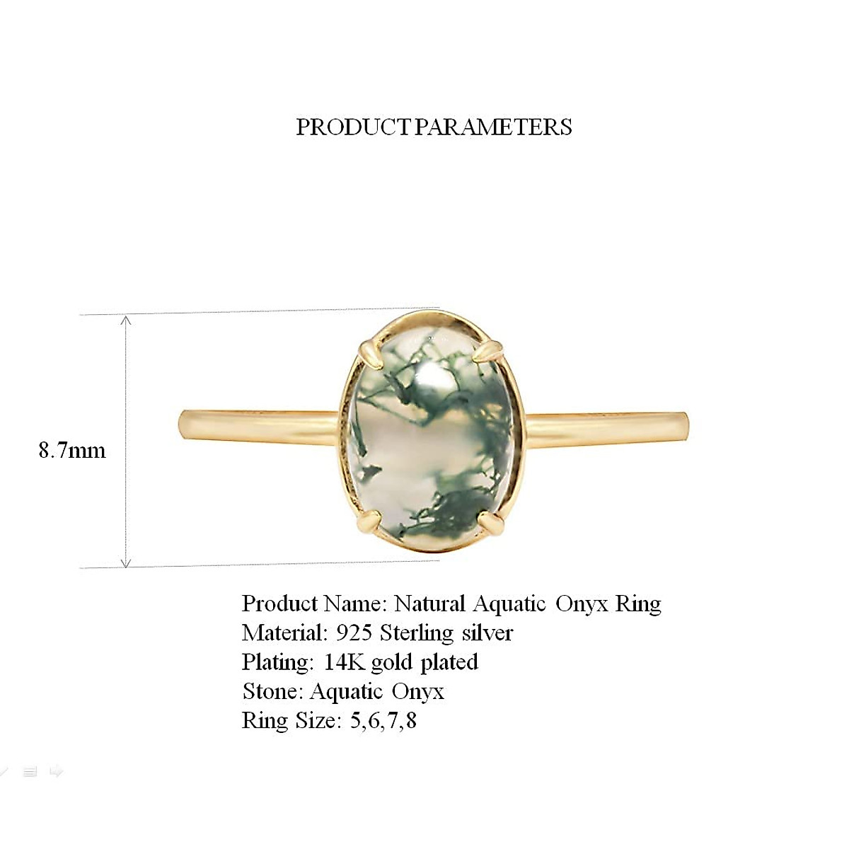 Natural Moss Agate Gemstone Genuine 925 Sterling Silver Ring for Women Oval Cut Women's Ring for Engagement Silver 925 Jewelry Personality Ring for Women (8)