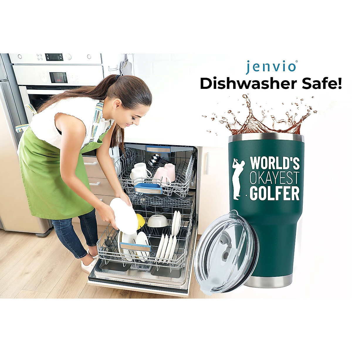 JENVIO Golf Gifts For Men | Worlds Okayest Golfer Insulated Stainless Steel Travel Tumbler Mug Including 2 Lids and 2 Straws | Funny Gag Cup Dad Father Husband Retirement Stuff Valentine's Day Gift