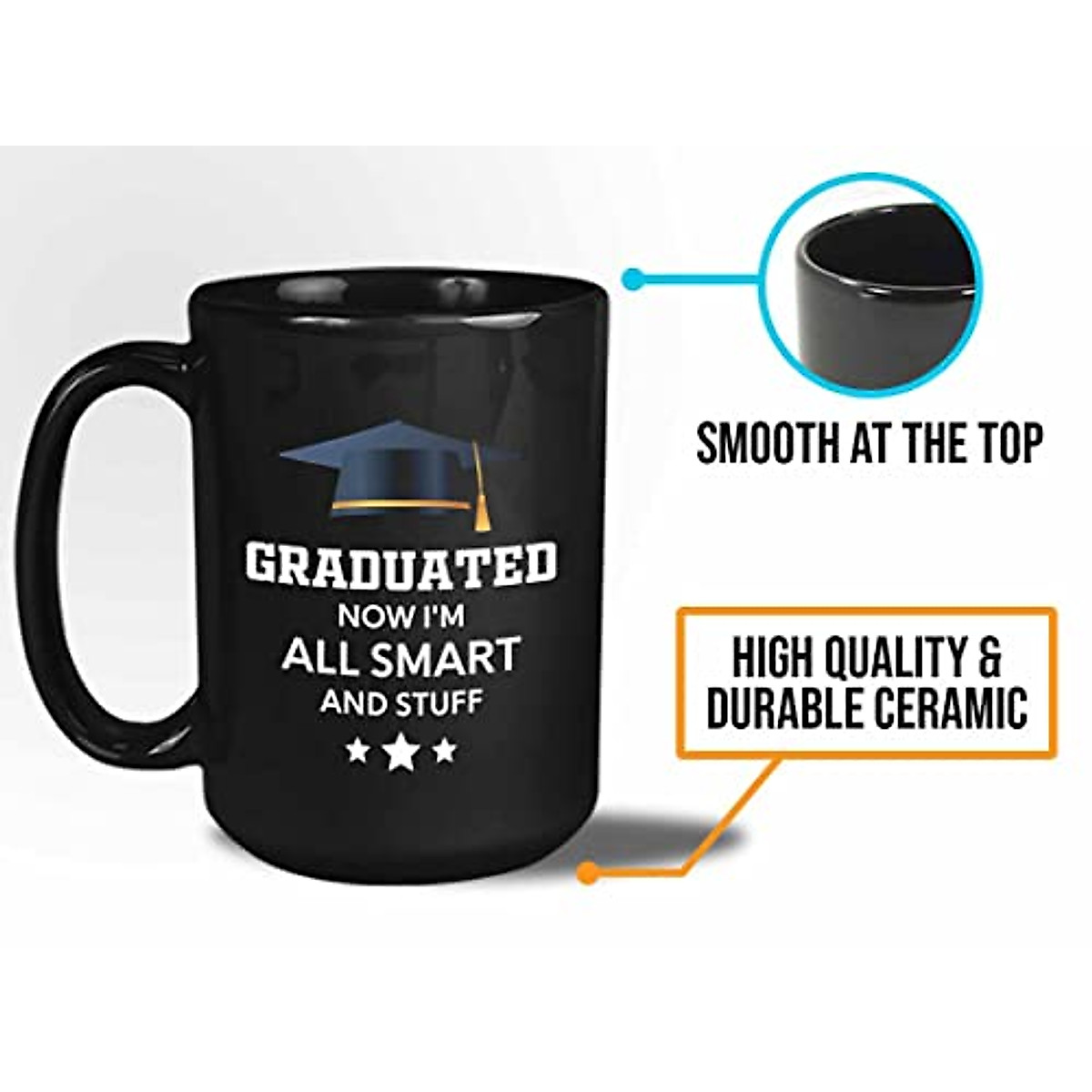 Flairy Land Graduation Coffee Mug 15oz Black - All Smart and Stuff - Graduation Gifts for Her Senior Graduation College Student College Graduate Classmate MBA Grad