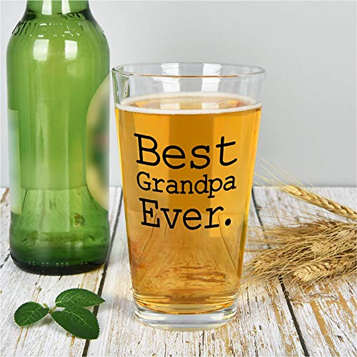 Modwnfy Best Grandpa Ever Beer Glass, Great Grandpa Beer Pint Glass for Men Grandpa Grandfather Husband Friend, Perfect Father Gift Idea for Christmas Birthday Father’s Day Retirement, 15 Oz
