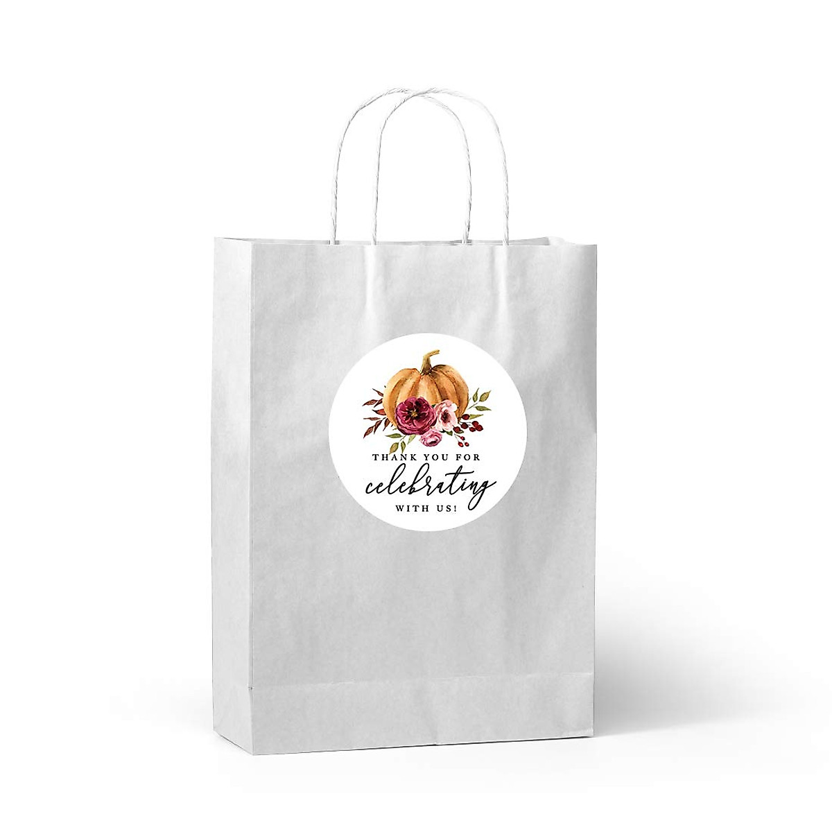 Andaz Press Fall Burgundy Marsala Baby Shower, Round Circle Label Stickers, Thank You For Celebrating With Us, Marsala Pumpkin Floral 40-Pack Fall Thank You Stickers Fall Baby Shower Favors For Guests