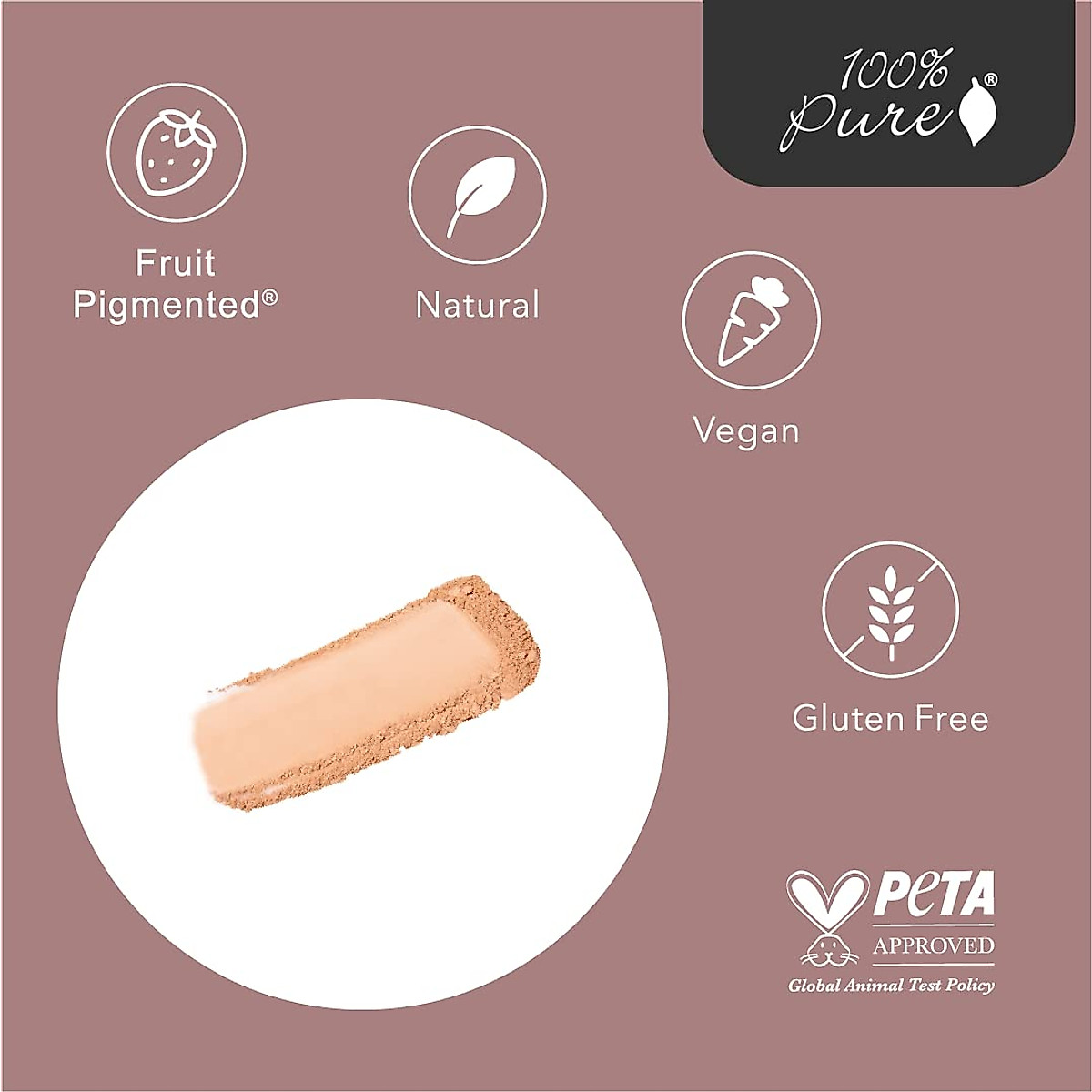 100% PURE Powder Foundation Matte Finish Face Makeup - Oil Absorbing Pressed Poreless Concealer - Vegan Fruit Pigmented Sand Color (Light-Medium Shade w/Neutral Undertones) - 0.32 Oz