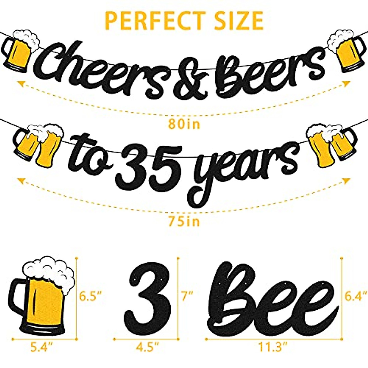 35th Birthday Decorations Cheers to 35 Years 35s Birthday Banner for Men Women 35th Birthday Black Glitter Backdrop Wedding Anniversary Party Supplies Decorations Pre Strung