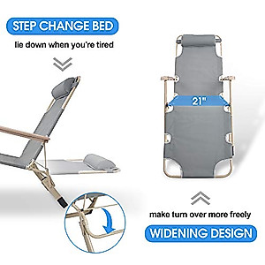 Livebest Set of 2 Lounge Chairs Folding Cot 2-in-1 Portable Reclining Beach Chair for Yard Garden Pool