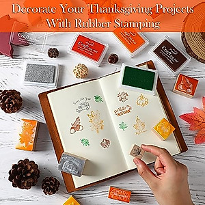 Woanger 15 Pcs Fall Wooden Rubber Stamps and Craft Ink Pads Wooden Rubber Stamp for Scrapbooking and DIY Craft Card Stamps Pads Stamps, Paper, Wood Fabric Fall Holiday Stamps