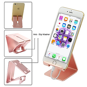 Honsky Solid Portable Universal Aluminum Desktop Desk Stand Hands Free Mobile Smart Cell Phone Holder Tablet Display Stand, Rose Gold