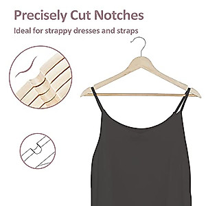 ROSOS Wooden Hangers 20 Pack, Solid Wood Hangers with 360 Swivel Chrome Hook, Smooth Finish & Precisely Cut Notches, Slim Wooden Coat Hangers for Closet, Natural