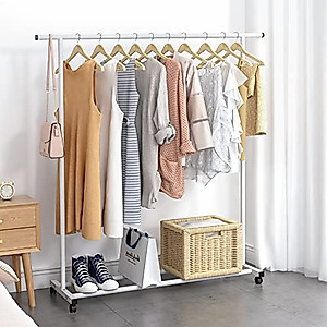 UDEAR Garment Rack Freestanding Hanger,Multi-functional Portable Clothing Rack with Wheels,White