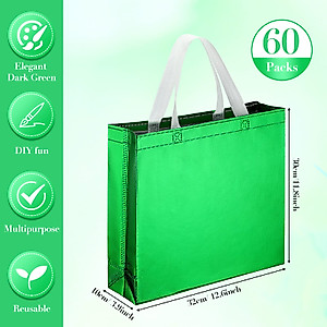 Eccliy 60 Pcs Reusable Gift Tote Bags Grocery Shopping Bag with Handles Thank You Gift Bags for Bridesmaid Wedding Christmas, 12.6x10.6x3.9''(Dark Green)