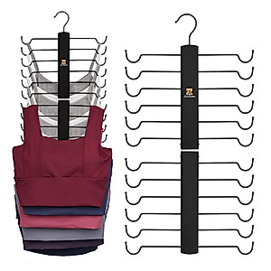 ZEDODIER Tank Top Hanger，2 Pack Wooden Bra Organizer for Closet, 12 Storage Capacity, Top 360° Rotation, Hanging Space Saving Hook for Tank Tops, Sport Bras, Camisoles, Lingeries, Black