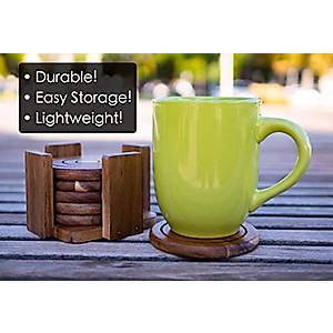 ARTISAN 6 Piece Round Acacia Wood Coaster Sets - Unique Rustic Wood Coasters for Drinks - Drink Cup Coaster Set - Absorbent Coasters with Holder for Coffee Table