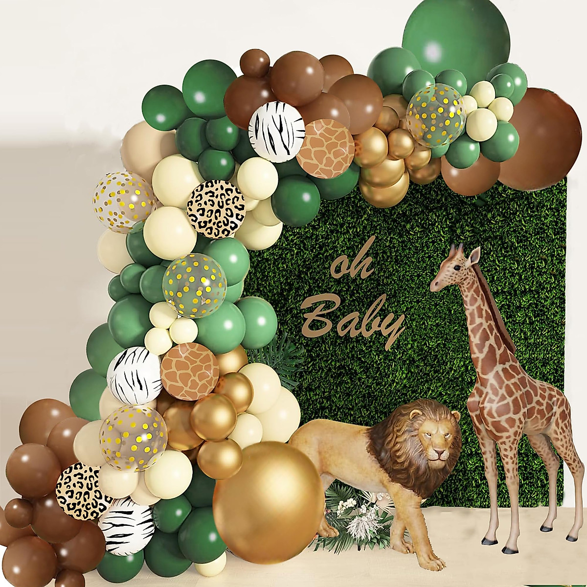 179 PCS Safari Jungle Balloon Garland Arch Kit Sage Green and Brown Balloons with Animal Print Balloons for Wild One Woodland Birthday Party Supplies Safari Baby Shower Decorations (Safari Jungle)