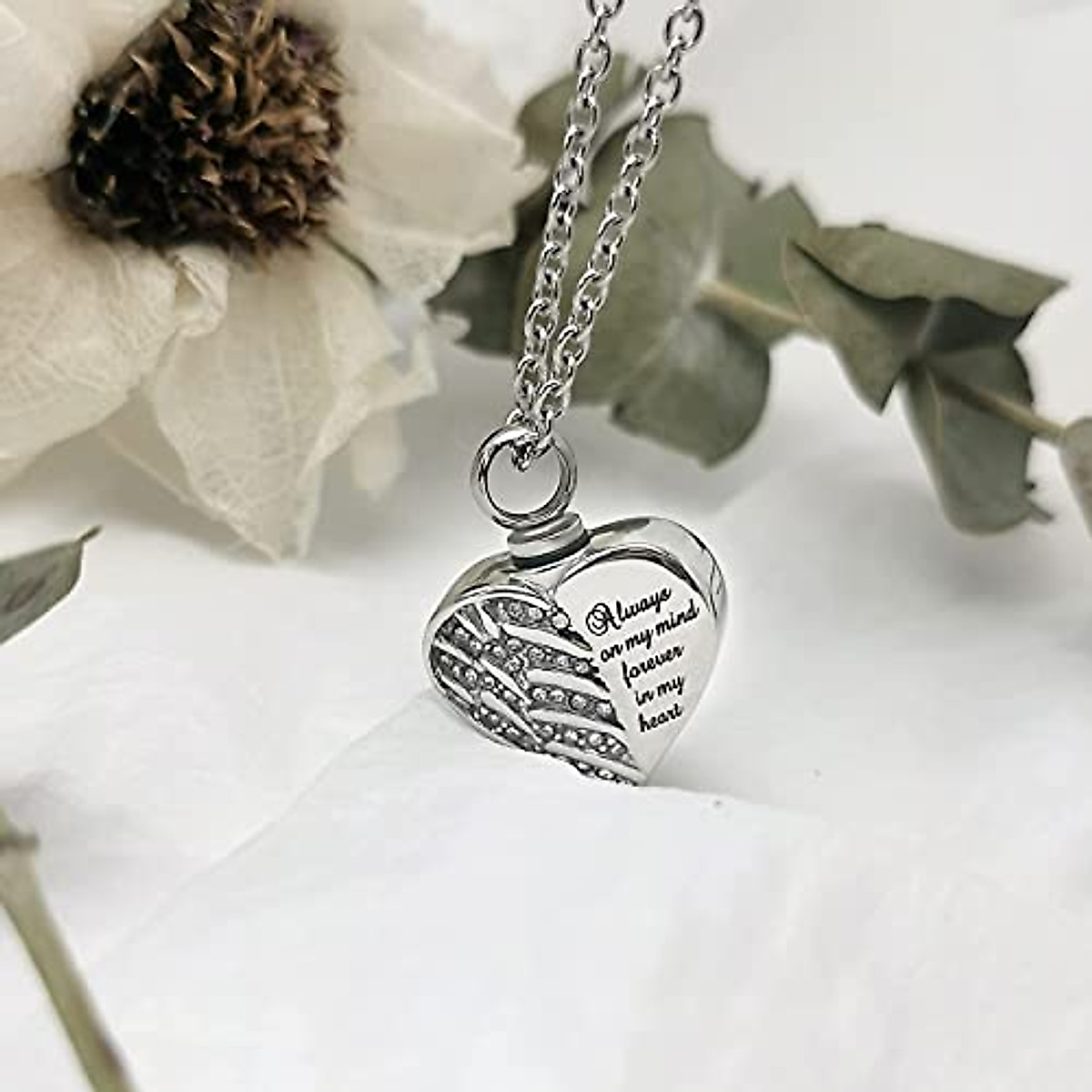 LuxglitterLin Guardian Angel Wings Cremation Jewelry for Ashes Heart Crystal Urn Necklaces for Son Ashes Memorial Keepsake Necklace Always on Mind Forever in My Heart