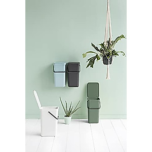 Brabantia Sort & Go Kitchen Recycling Can (4.2 Gal / Gray) Stackable Waste Organiser with Handle & Removable Lid, Wall/Cupboard Mounting