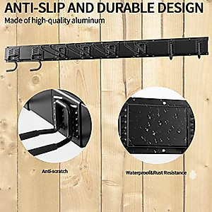 Garage Tool Organizer Wall Mount, 12 PCS Garden Tool Rack Garage Storage, 8 Heavy Duty Adjustable Hooks Steel and 4 Rails Aluminum, 450 LBS Max Load