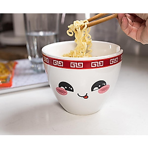 Toynk Bowl Bop Tso Hungry Japanese Ceramic Dinnerware Set | Includes 16-Ounce Ramen Noodle Bowl and Wooden Chopsticks | Asian Food Dish Set For Home & Kitchen | Kawaii Anime Gifts, Snack Collectible
