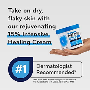 AmLactin Intensive Healing Body Cream, 12 oz Tub, 2-in-1 Exfoliator and Moisturizer for Dry Skin with 15% Lactic Acid and Ceramides for 24-Hour Moisturization