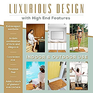 Teak Bath Mat - Natural Teak Shower Mat for Bathroom, Sauna, Pool, Hot Tub and RV Outdoor Shower Mat - 24in x 16in (Stripes)