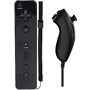 Lyyes Remote Controller for Wii, Wii Remote and Nunchuck Controllers with Silicon Case and Strap for Wii and Wii U (Black)