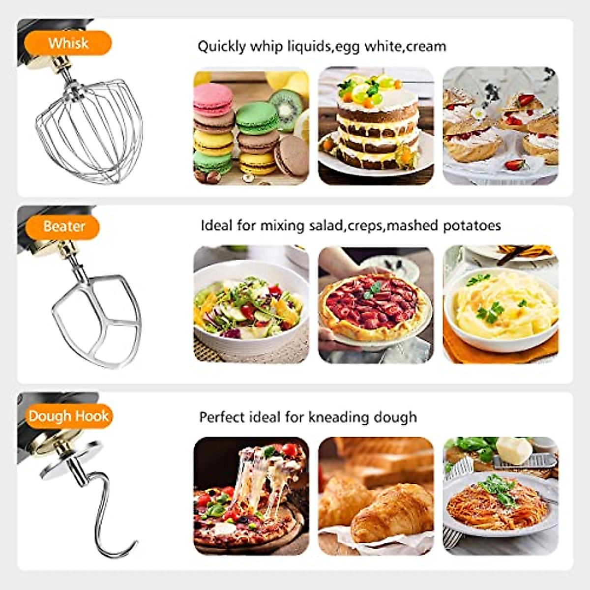 ZACME 7.4QT Commercial Stand Mixer 800W with Aluminum cast body and NSF Certified, Mixers Kitchen Electric Stand Mixer with 3 Stainless Steel Accessories, stand Mixer Use for household and Commercial