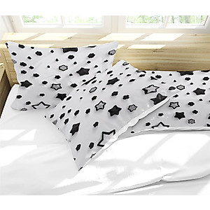 Balen Bear Kids Cartoon Star Comforter Set Twin Size, Black and Grey Stars Print Quilt Set,Bedding Set for Kids Teens Boys Girls Room Decor All Season