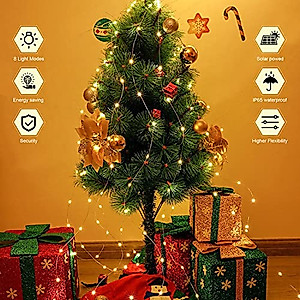 2 Pack Solar Fairy Lights Outdoor, 39.37ft 120 LED 8 Modes Warm White Solar String Lights Waterproof, Copper Wire Lights for DIY Decoration Garden Party Wedding Patio Yard