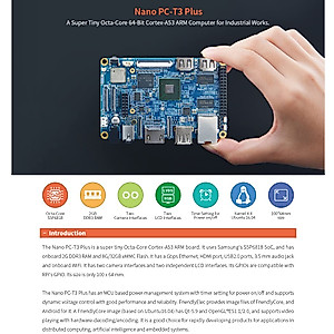 NanoPC-T3 Plus Open Source Single Board Computer with Gbit Ethernet Ports 2GB 32bit DDR3 RAM 16GB eMMC Based in S5P6818 Soc Support Android5.1 UbuntuCore+Qt OS (with Heat Sink and Antenna)