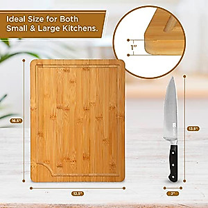 Large Bamboo Cutting Board & Chef knife Set, Home Essentials Kitchen Accessories, Butcher Block Chopping Board, Stainless Steel Meat Butcher Knife - 8 inch Forged Chefs Knife Kitchen Knives