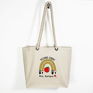 Personalized Second Grade Teacher Tote Bag, Gifts for 2nd Grade Teacher, First Day of at School Bag (Rope Bag : 25L 20"L x 15"H x 5"D 100% cotton, 26" rope handles)