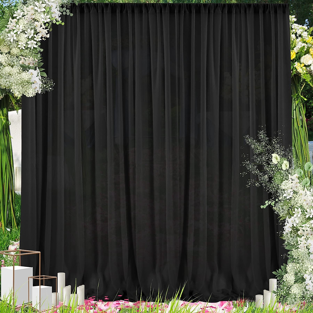 20ft×10ft Black Tulle Backdrop Curtains for Parties 4 Panels 5ft×10ft Dual Layer Black Tulle Drapes for Backdrop Curtains for Baby Party Birthday Wedding Home Decor