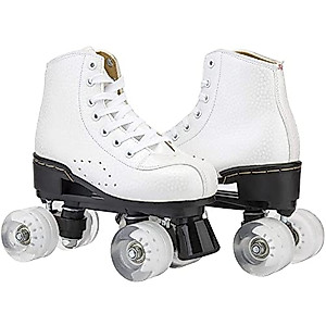 DBFHE Roller Skates for Women and Men, Outdoor Quad Wheel Rink Skates with Light Up Wheels, Classic Quad Rink Skate Shoes for Adult/Girls/Unisex and Beginners,白色-39EU/US8, White