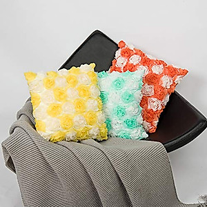 JWH 3D Flower Throw Pillow Cover Decorative Colorful Accent Pillow Case Handmade Pillowcase Bed Sofa Couch Living Room 18x18 Inch Beige Yellow