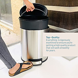 AWENN - Kitchen Garbage Trash Can with Lid and Pedal - Touchless Round Shape Waste Bin - Stainless Steel Dustbin with Removable Inner Bucket for and Outdoors – Gray (3.2 Gallon – 12 Liters)