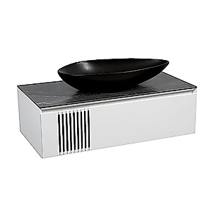 Sample of Cabinet Finish | Modern Wall-Mount Bathroom Vanity with Washbasin | Manhattan White Matte Collection | Non-Toxic Fire-Resistant MDF-Omega Collection R-line 24"