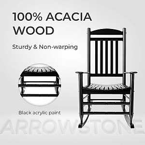 ARROWSTONE Rocking Chair, 100% Acacia Wood Patio Rocking Chairs, High Back, Porch Rocking Chair with 225lbs Support for Outdoor, Garden, Backyard, Pool