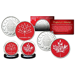 Canada 150 Anniversary Royal Canadian Mint Medallions 2-Coin Set - All RED Logos