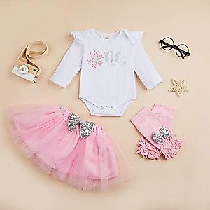 Baby Girl My 1st Birthday Outfit Long Sleeve Letter Print Romper + Tutu Skirt Leg Warmers with Headband 4pcs Clothes Set (Pink A, 12-18 Months)