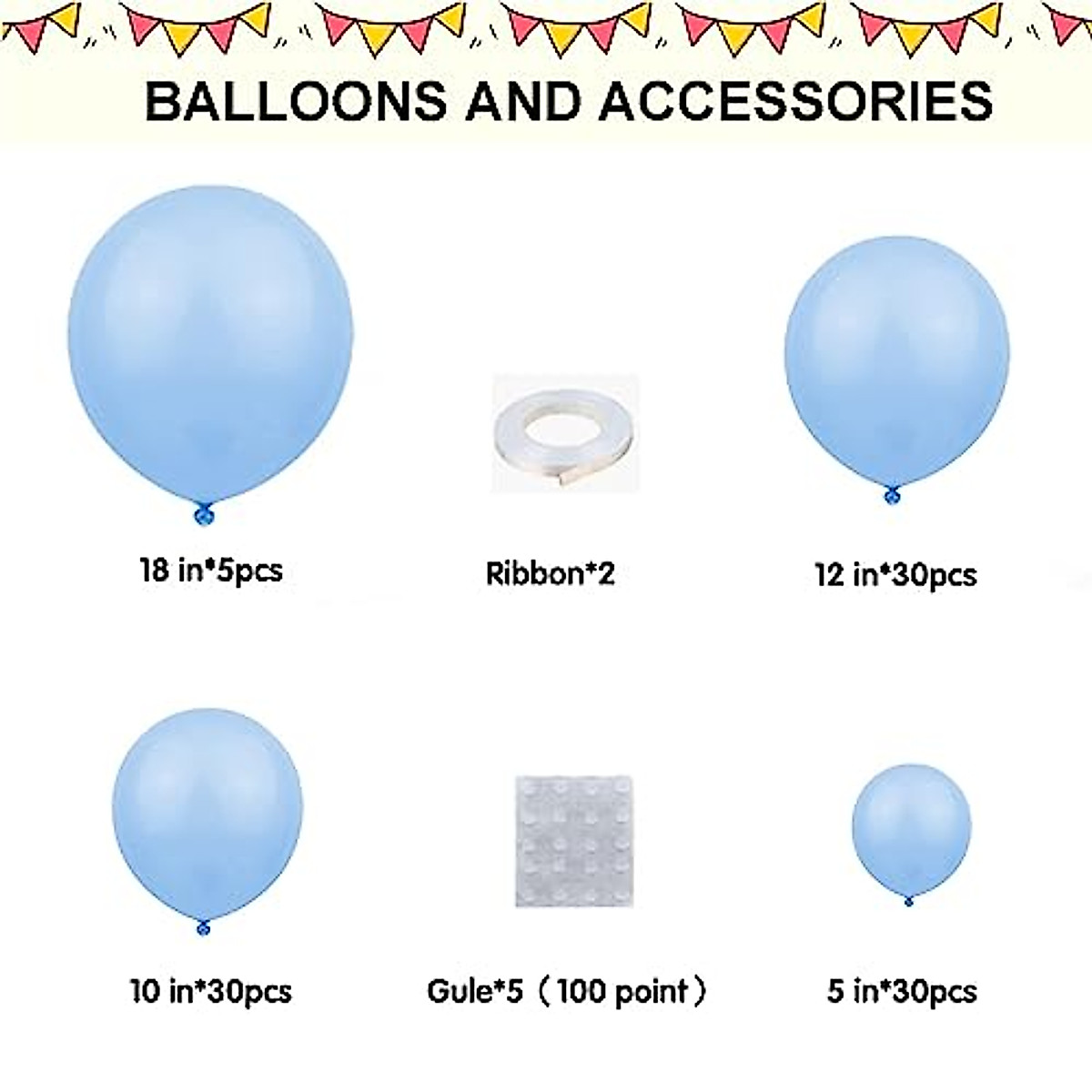 WXX 95pcs Pastel Blue Balloons Different Sizes 18 12 10 5 Inch for Garland Arch, Light Blue Balloons for Birthday Baby Shower Gender Reveal Wedding Party Decoration