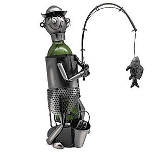 WINE BODIES Fisherman Metal Wine Bottle Holder, Charcoal