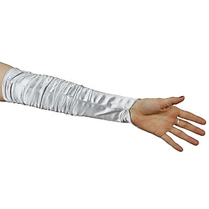 Grace Fingerless Long Gathered and Beaded Gloves, Silver