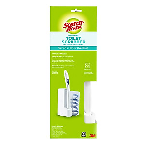 Scotch-Brite Disposable Toilet Scrubber Starter Kit, Disposable Refills with Built-In Bleach Alternative, Includes 1 Handle, Storage Caddy and 5 Refills