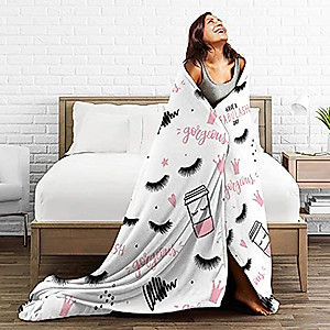 Feartdiy Lashes Mascara Coffee Cup Blanket for Kids Adults Women,Soft Fleece Throw Blanket Cozy Bed Blankets King Size for Couch Bed Travel Camping 50 inchX40 inch, black, 50x40