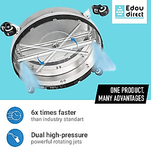 EDOU Direct Pressure Washer Surface Cleaner 20" with Wheels | Stainless Steel | Heavy Duty | 4,000 PSI Max Working Pressure | Includes: 2 Pressure Washer Extension Wand Attachments