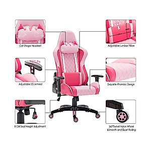 chairus Pink Gaming Chair Racing Computer Desk Game Chair Ergonomic Backrest Reclining Office Chair with Lumbar Pillow and Cute Kitty Headrest